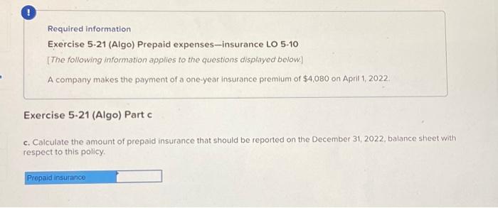 Solved Required information Exercise 5-21 (Algo) Prepaid | Chegg.com