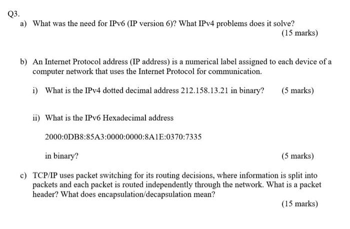 Solved Q3. a) What was the need for IPv6 (IP version 6)? | Chegg.com