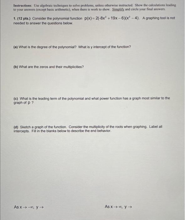 Solved Instructions: Use algebraic techniques to solve | Chegg.com