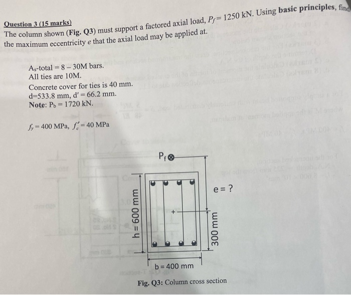 Solved Question 3 (15 marks) column shown (Fig. (3) must | Chegg.com