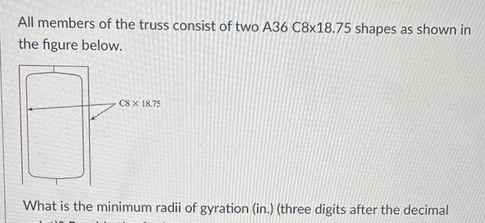 Solved All members of the truss consist of two A36 C8x18.75 | Chegg.com