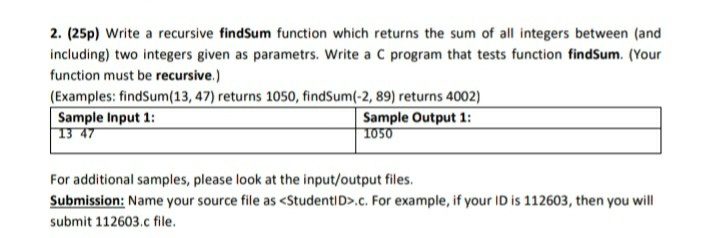 Solved 2 25p Write A Recursive Findsum Function Which 6549