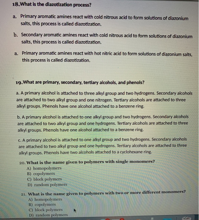 Solved 18.What is the diazotization process? a. Primary | Chegg.com
