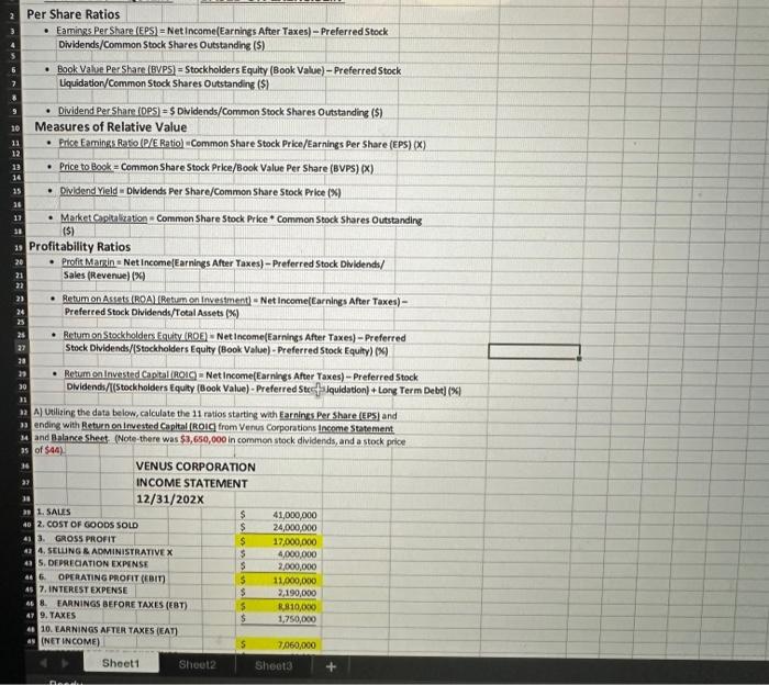 Solved B) Uallizing the data below, calculate the 11 ratios | Chegg.com