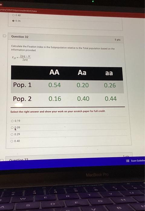 Solved Calculate the Fixation index in the subpopulstion | Chegg.com