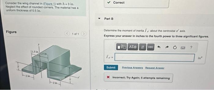 Solved Consider the wing channel in (Figure. 1) with h=3 in. | Chegg.com