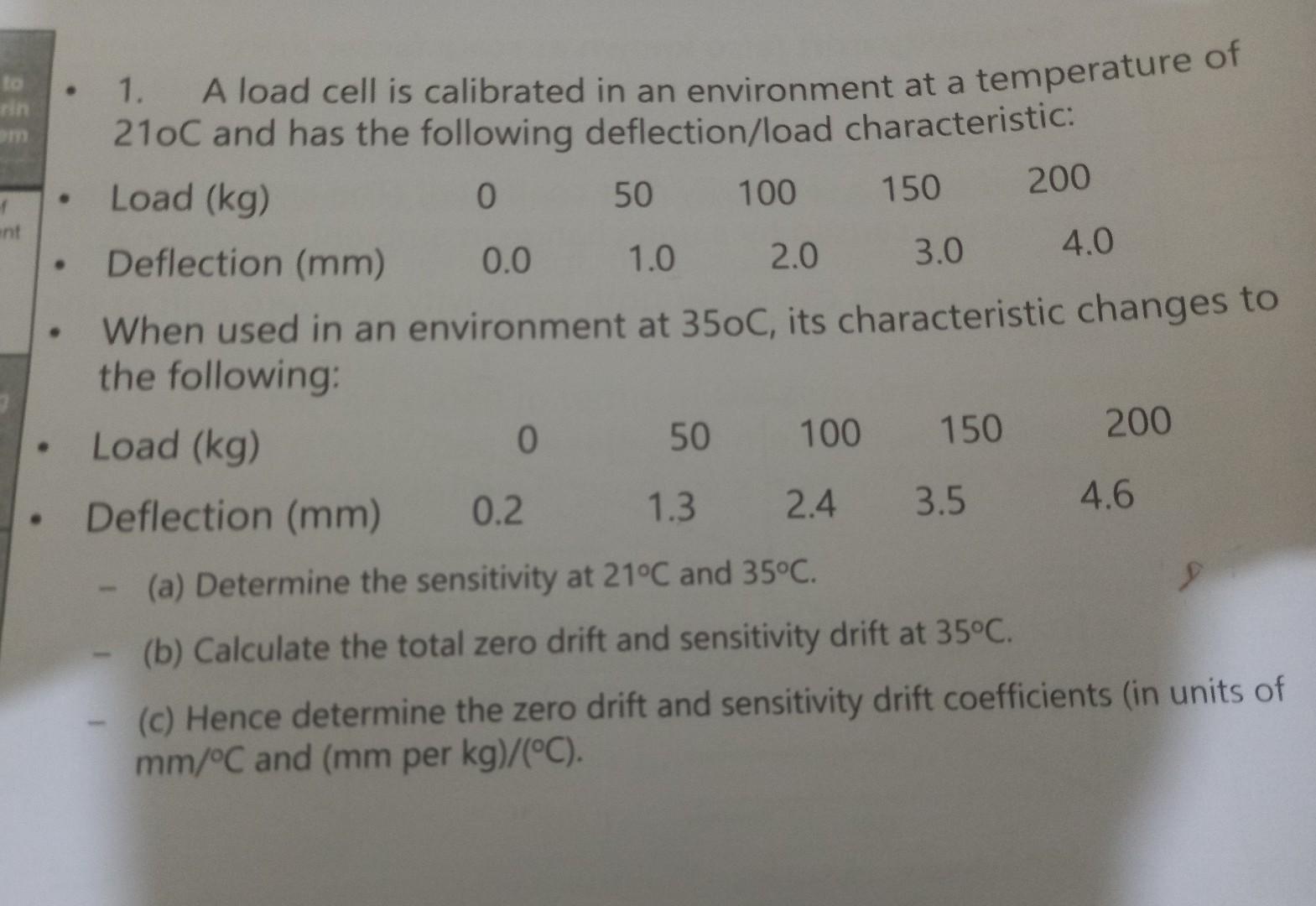Solved - 1. A load cell is calibrated in an environment at a | Chegg.com