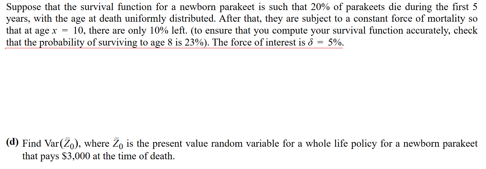Solved (d) ﻿Find Var((bar Z)0), ﻿where (bar Z)0 is ﻿the | Chegg.com