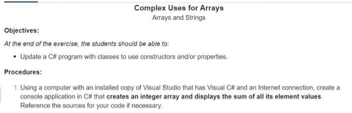 Solved Complex Uses for Arrays Arrays and Strings | Chegg.com