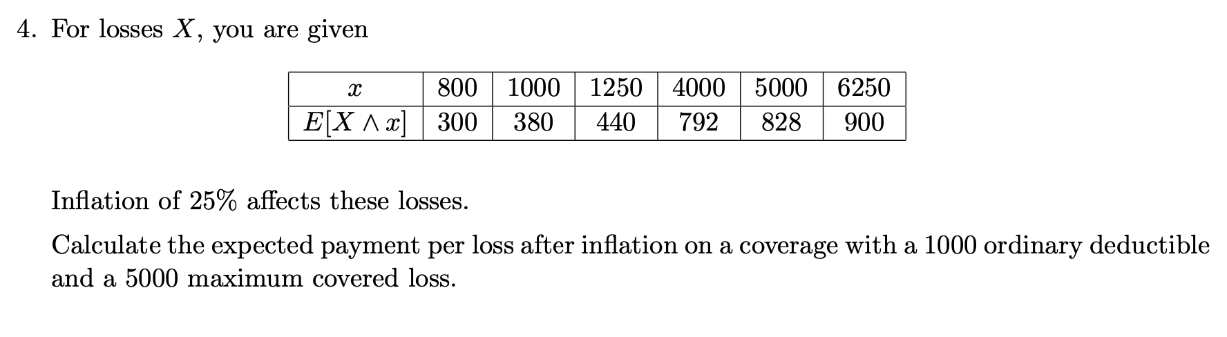 Solved For losses x, ﻿you are givenInflation of 25% ﻿affects | Chegg.com