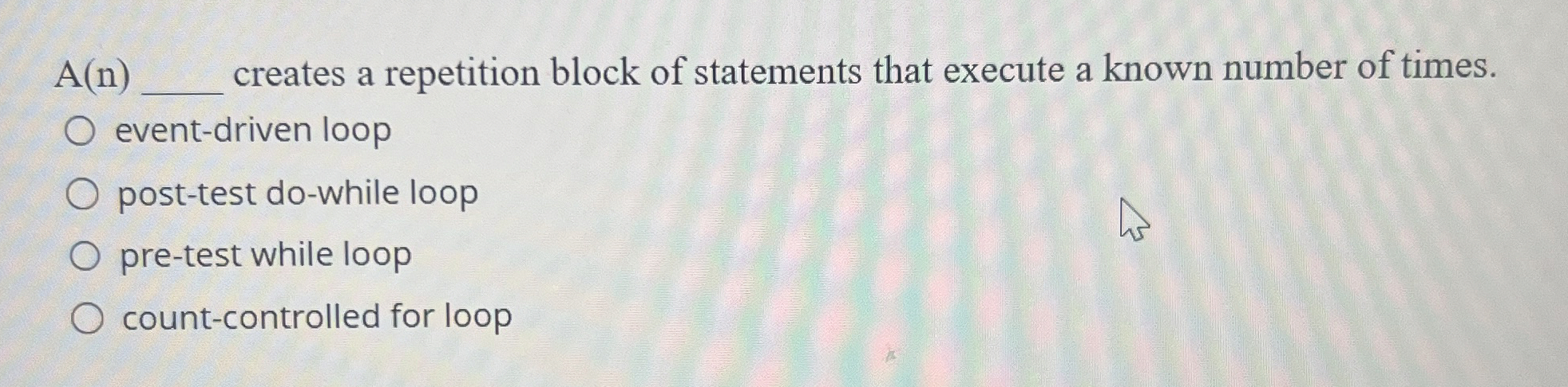 Solved A(n) q, ﻿creates a repetition block of statements | Chegg.com