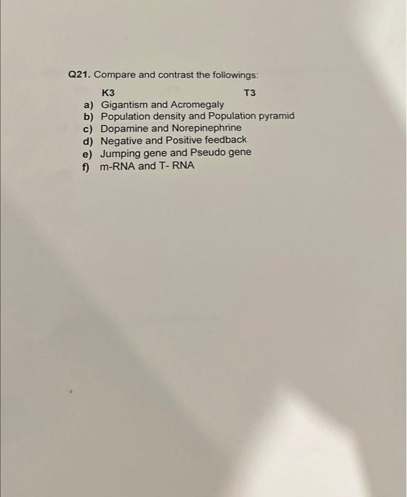 Solved Q21. Compare and contrast the followings: K3 T3 a) | Chegg.com