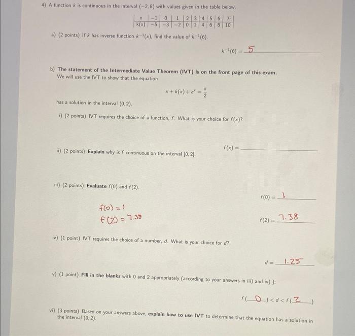 Solved 4) A function k is continuous in the interval (−2,8) | Chegg.com