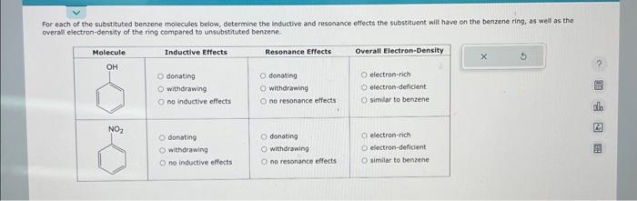Solved =or each of the substatuted benzene molecules below, | Chegg.com