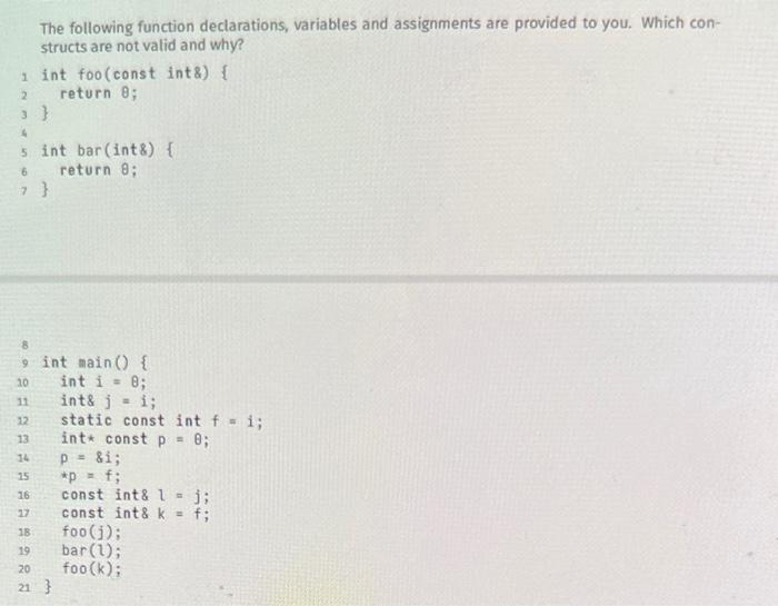 Solved The following function declarations, variables and | Chegg.com