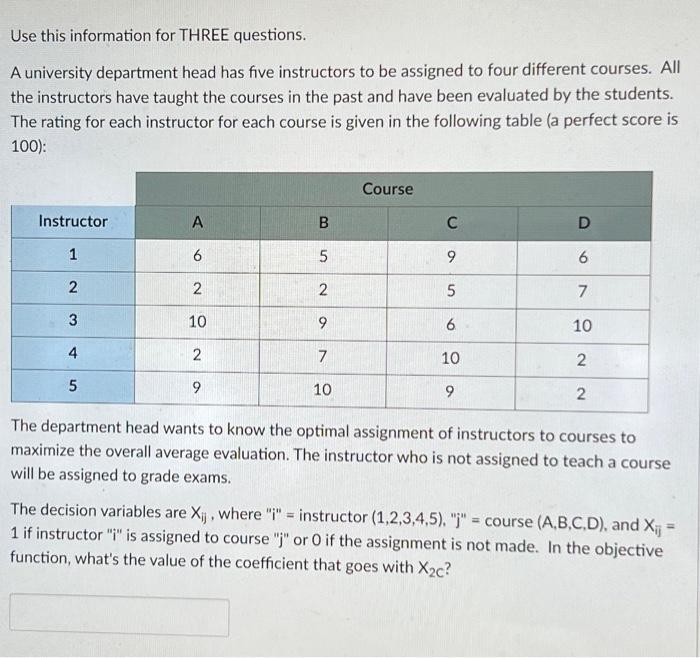 Solved Use this information for THREE questions. A | Chegg.com