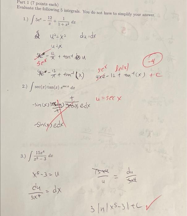 Solved Part 1 (7 points each) Evaluate the following 5 | Chegg.com