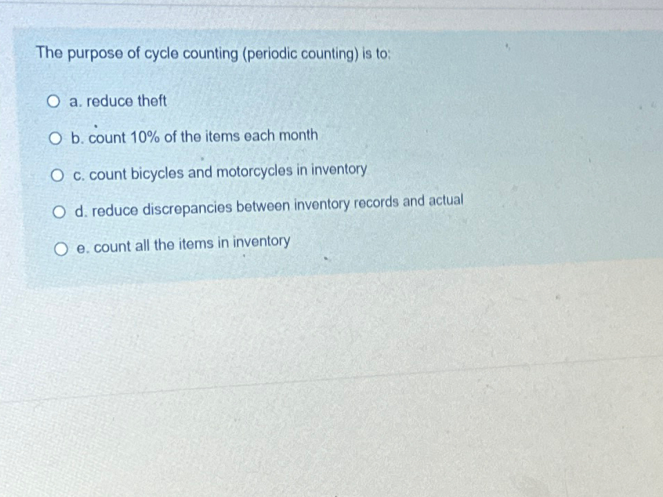 Solved The purpose of cycle counting (periodic counting) ﻿is | Chegg.com