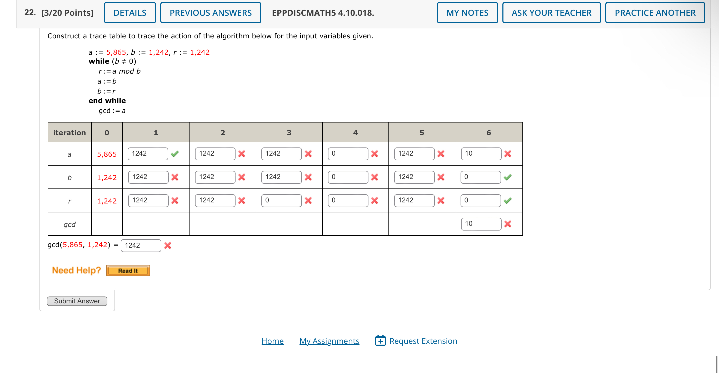 Solved [3/20 ﻿Points]EPPDISCMATH5 4.10.018.Construct a trace | Chegg.com
