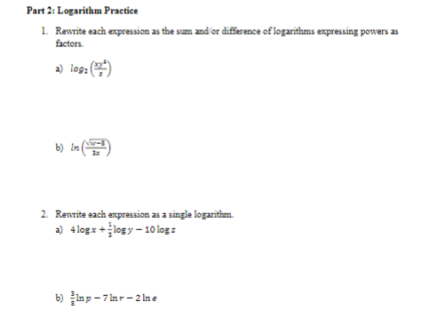 Solved Part 2: Logarithm PracticeRewrite each expression as | Chegg.com