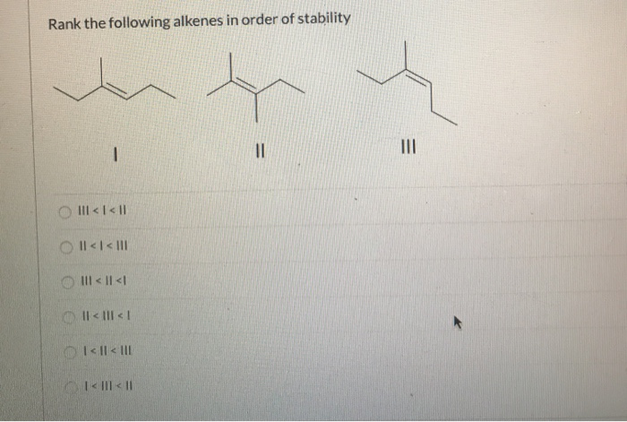 Solved Rank the following alkenes in order of stability III