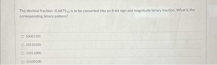 Solved The decimal fraction −0.687510 is to be converted | Chegg.com