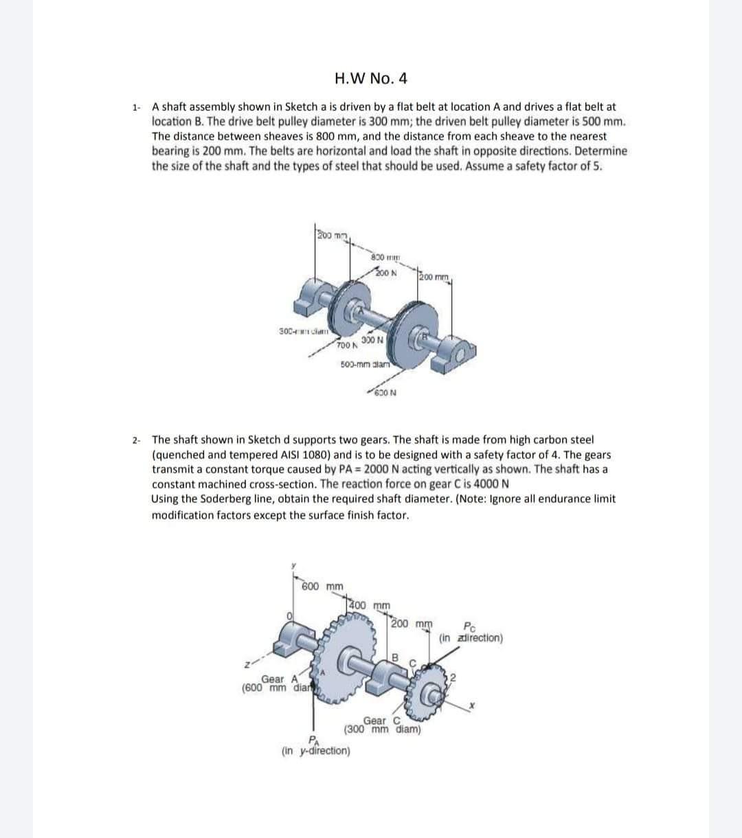 Solved H.W No.4 1- A shaft assembly shown in Sketch a is | Chegg.com