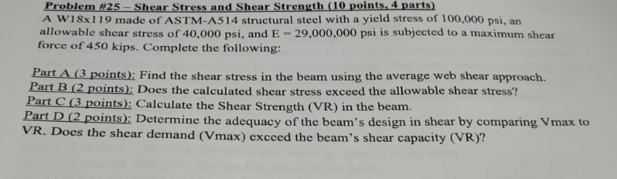Solved Problem #25 - ﻿Shear Stress and Shear Strength ( 10 | Chegg.com