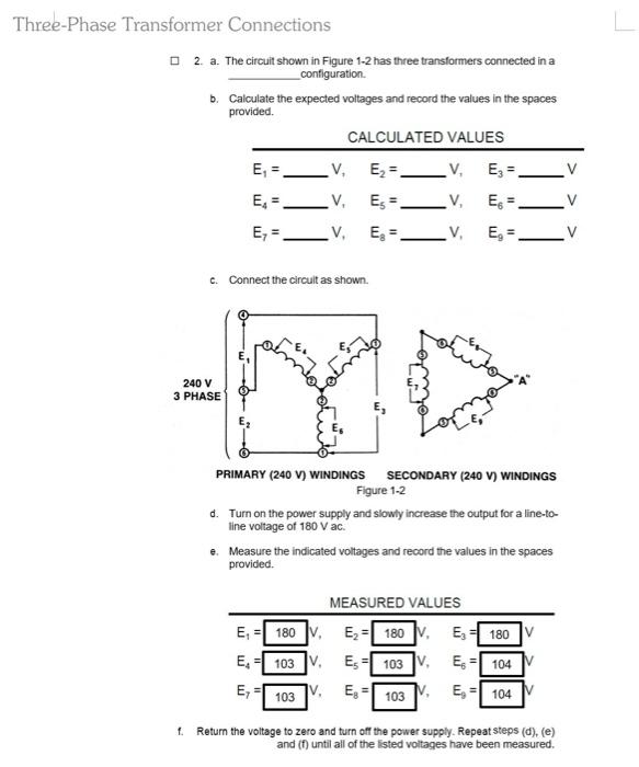 Solved Three-Phase Transformer Connections c. Connect the | Chegg.com
