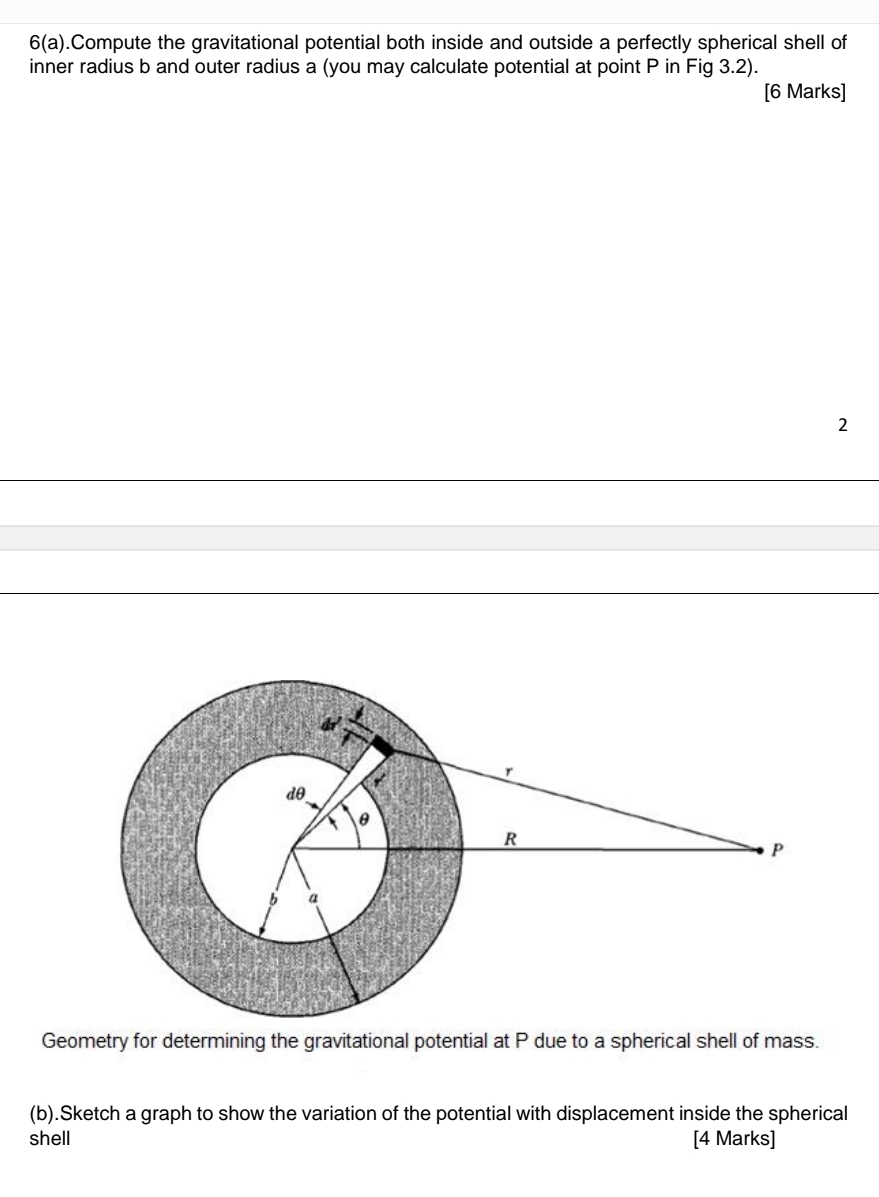 Solved 6(a).Compute the gravitational potential both inside | Chegg.com