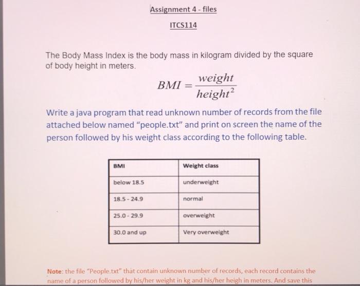 Solved Assignment 4-files ITCS114 The Body Mass Index is the | Chegg.com
