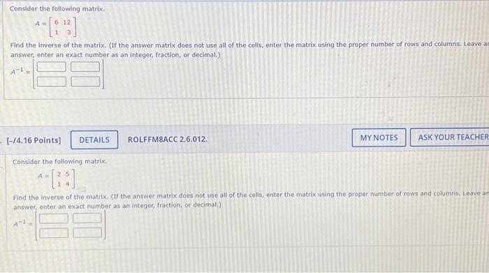 Solved Consider the following matrix. A=[61123] Find the | Chegg.com