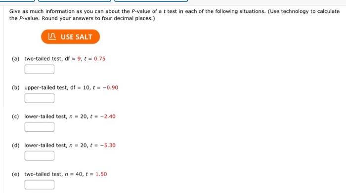 Solved Give as much information as you can about the ρ-value | Chegg.com