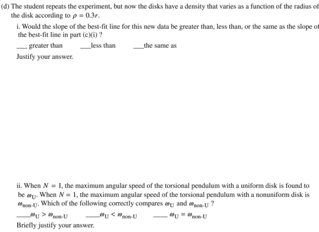 Solved A student makes a torsional pendulum by suspending a | Chegg.com