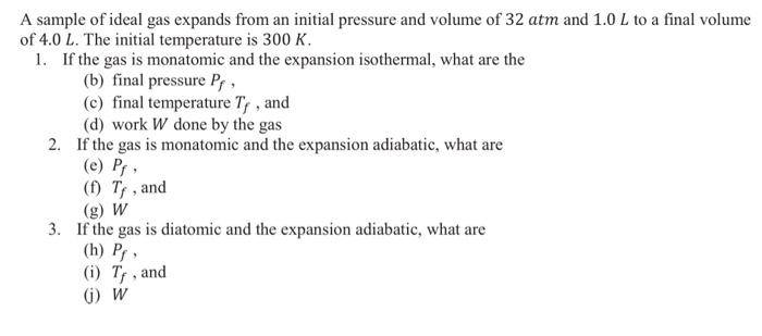 Solved A sample of ideal gas expands from an initial | Chegg.com