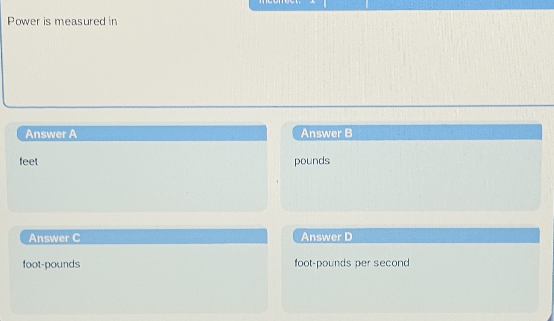 Solved Power is measured inAnswer AfeetAnswer | Chegg.com
