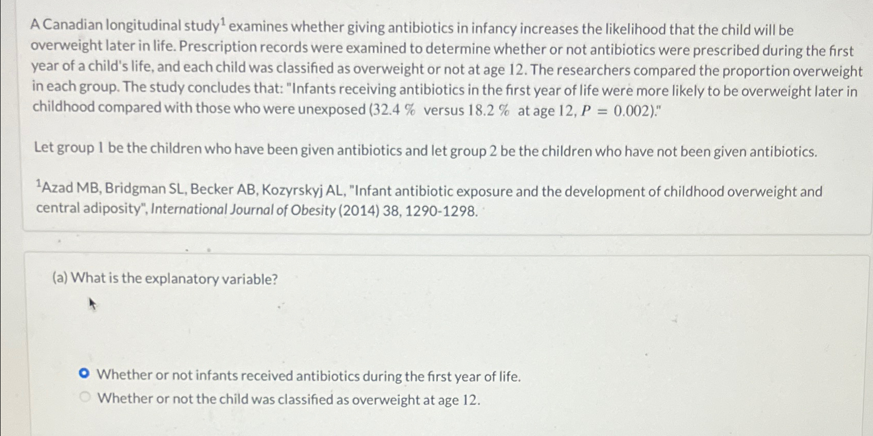 Solved A Canadian longitudinal study ?1 ﻿examines whether | Chegg.com