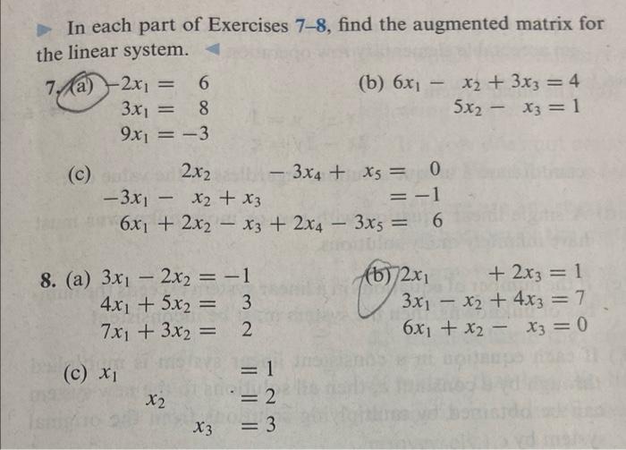 Solved In each part of Exercises 7–8, find the augmented | Chegg.com