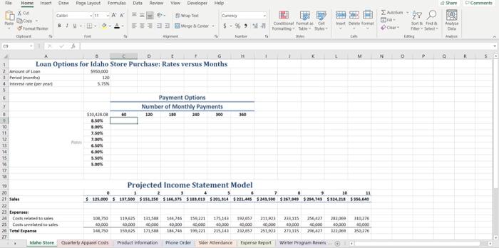 Solved 4 In cells B8:H16, create a Data Table using the | Chegg.com