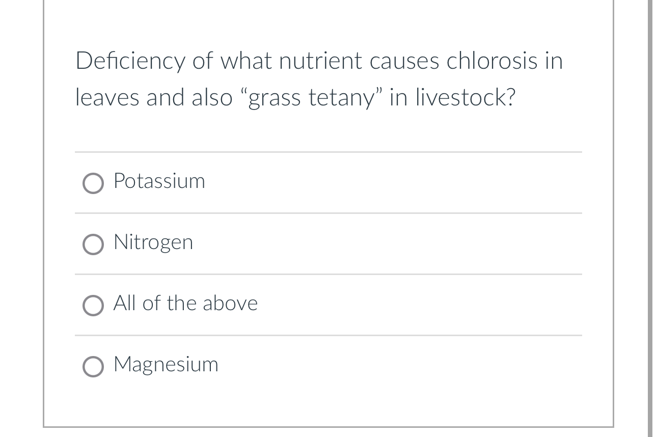 Solved Deficiency of what nutrient causes chlorosis in | Chegg.com