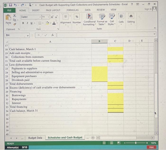 Solved Budget Data Schedules and Cash Budget Clipboard Font | Chegg.com