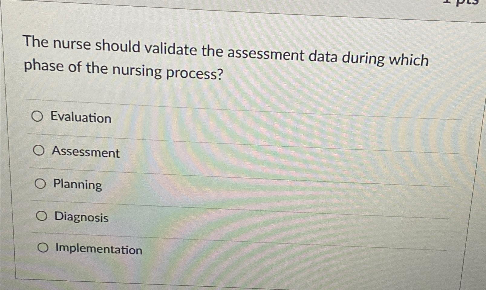 Solved The nurse should validate the assessment data during | Chegg.com