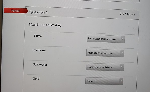 Solved Partial Question 4 7.5/10 pts Match the following: | Chegg.com