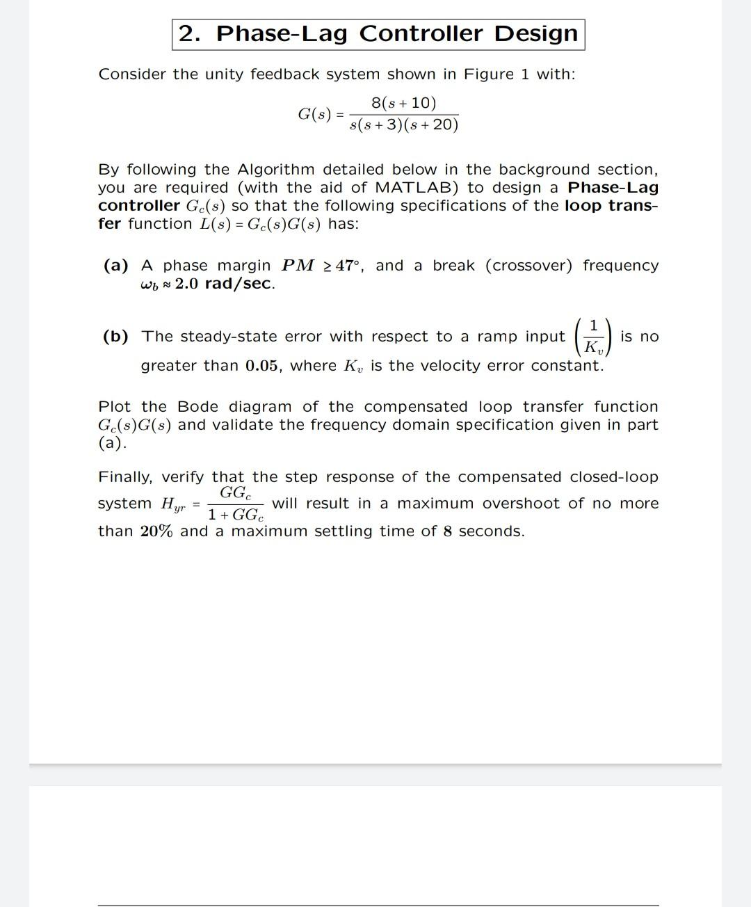 Solved 2. Phase-Lag Controller Design Consider the unity | Chegg.com
