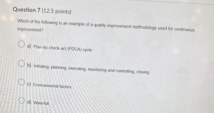 Solved Which of the following is an example of a quality | Chegg.com