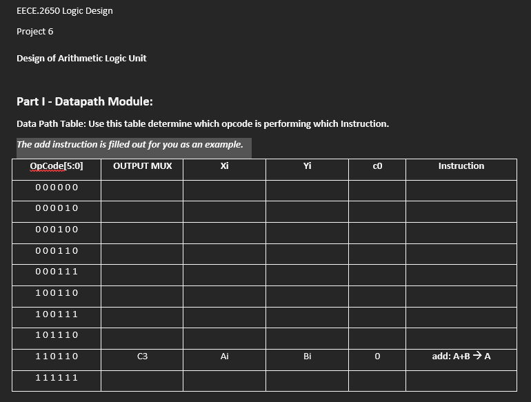 EECE. 2650 ﻿Logic DesignProject 6Design of Arithmetic | Chegg.com