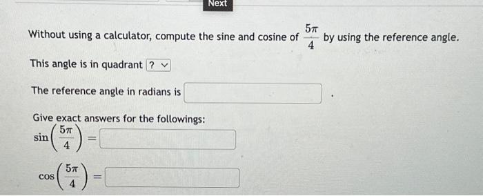 Solved 5 п Without using a calculator, compute the sine and | Chegg.com