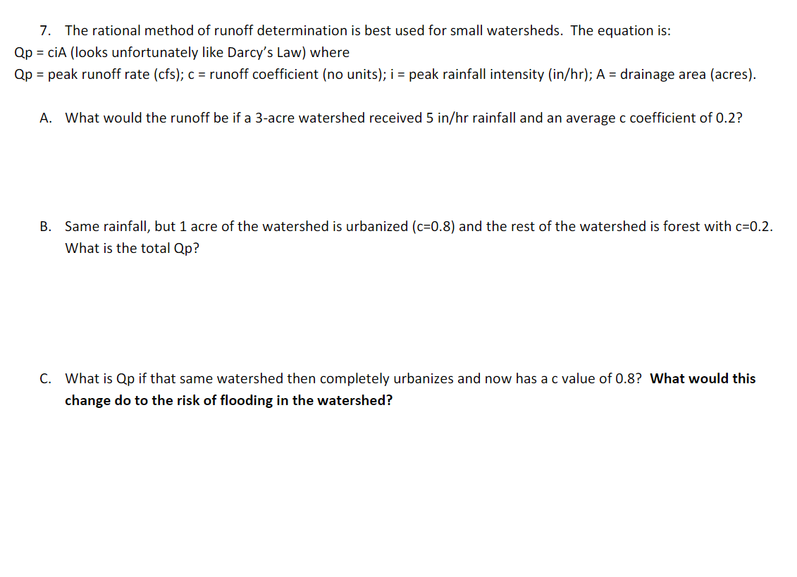 Solved The rational method of runoff determination is best | Chegg.com