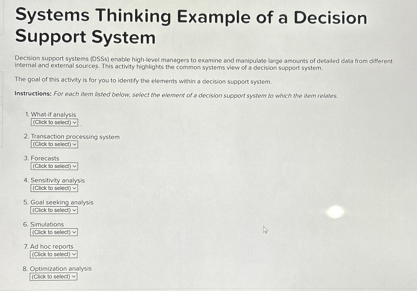 Solved Systems Thinking Example of a Decision Support | Chegg.com