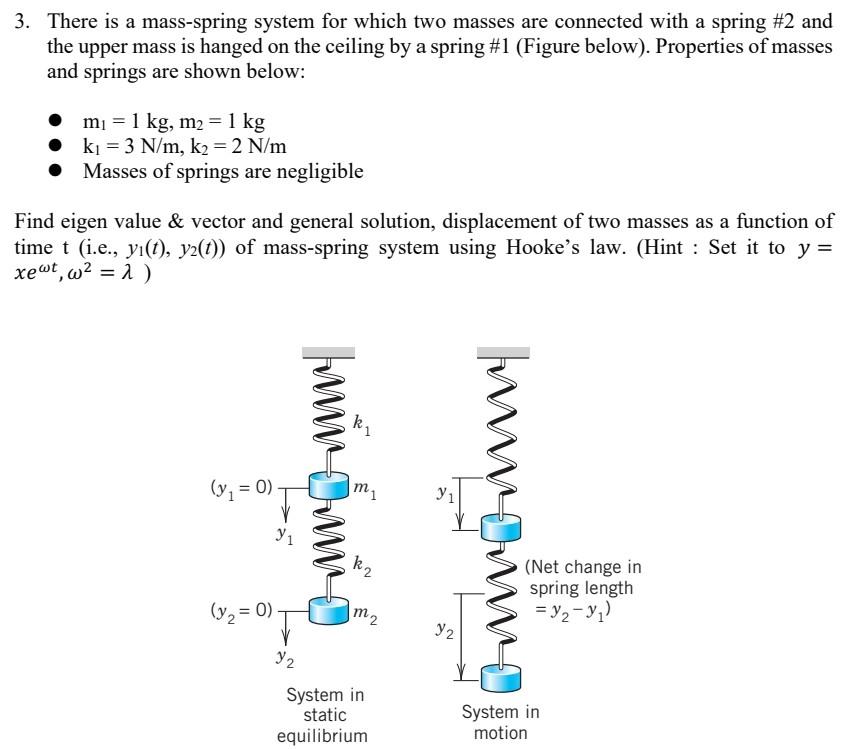 Solved 3. There is a mass-spring system for which two masses | Chegg.com